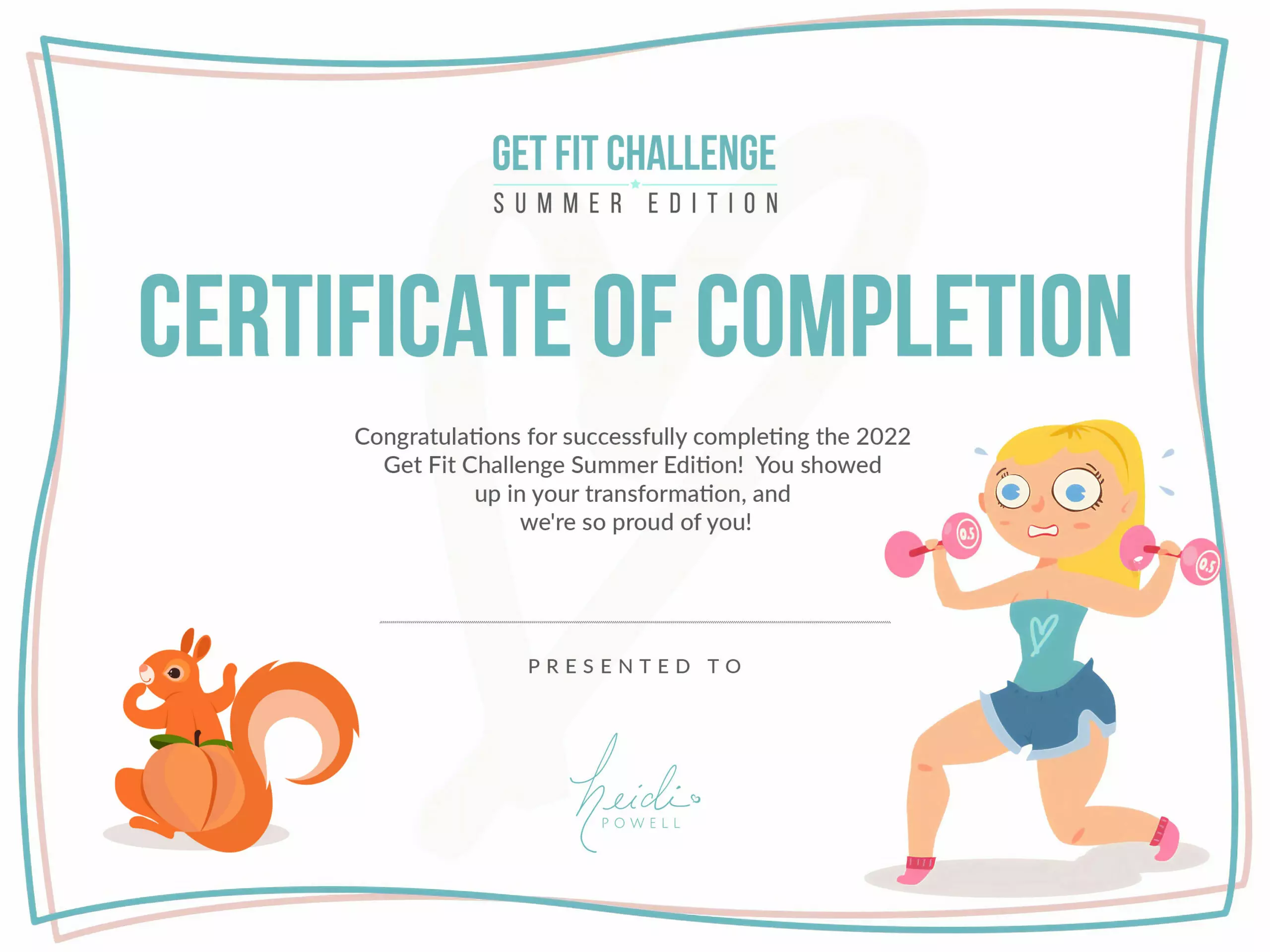 Get Fit Challenge Certificate - Heidi Powell